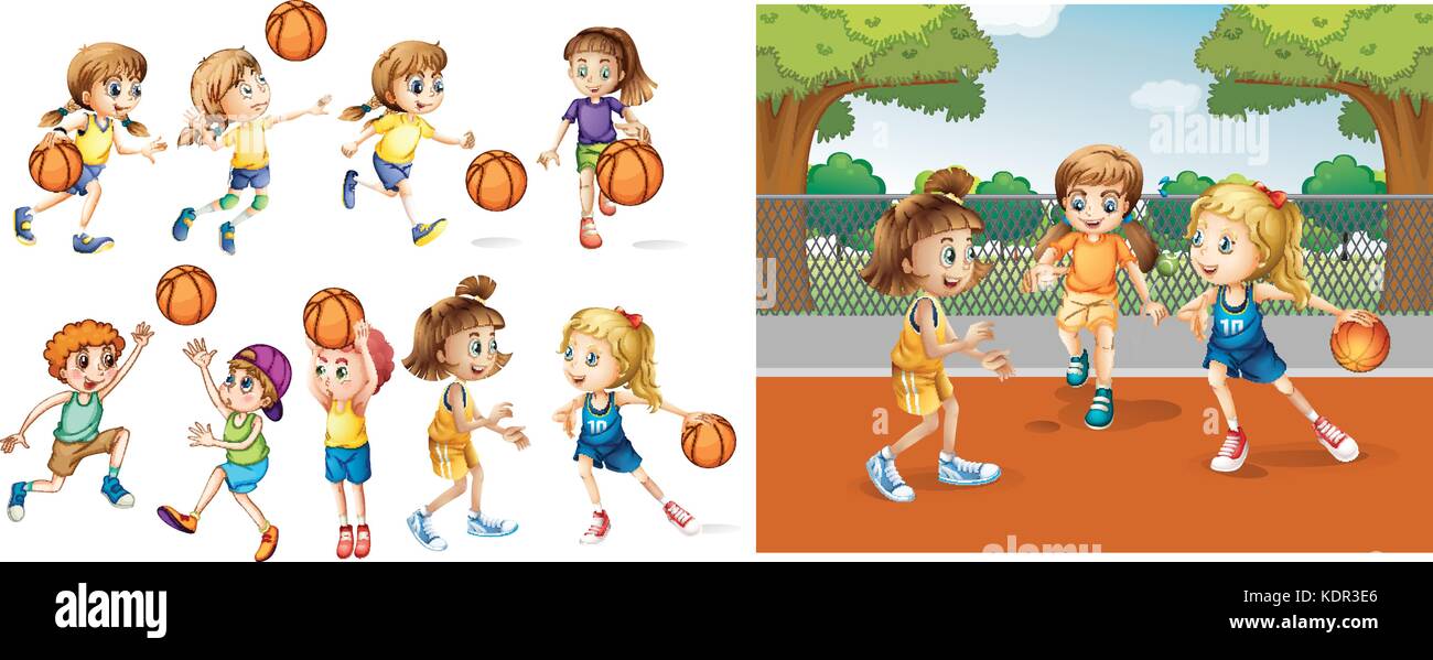 Girls playing basketball Stock Vector Images - Alamy