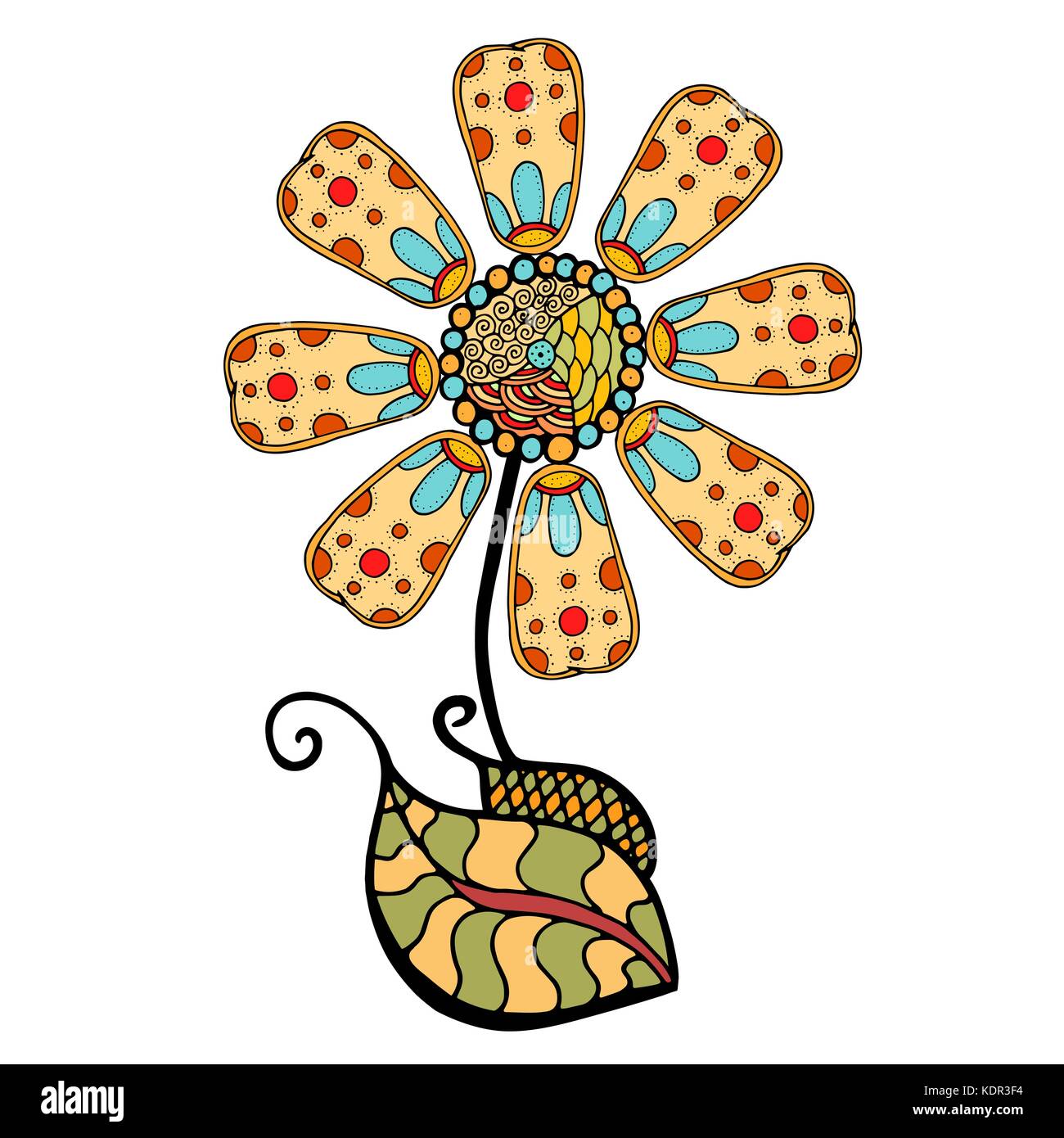 Sketchy colored doodle flower. Vector illustration image Stock Vector ...