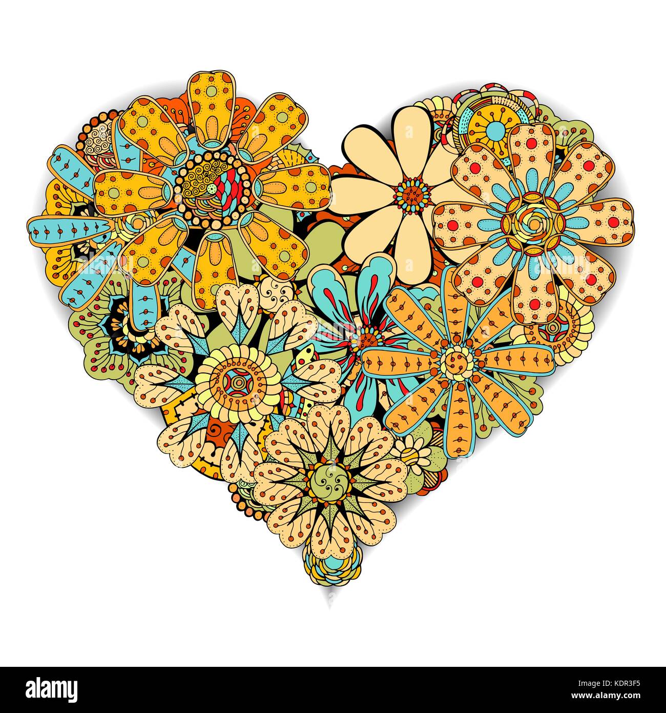 Hand drawn Heart of flower doodle background. Vector illustration Stock ...