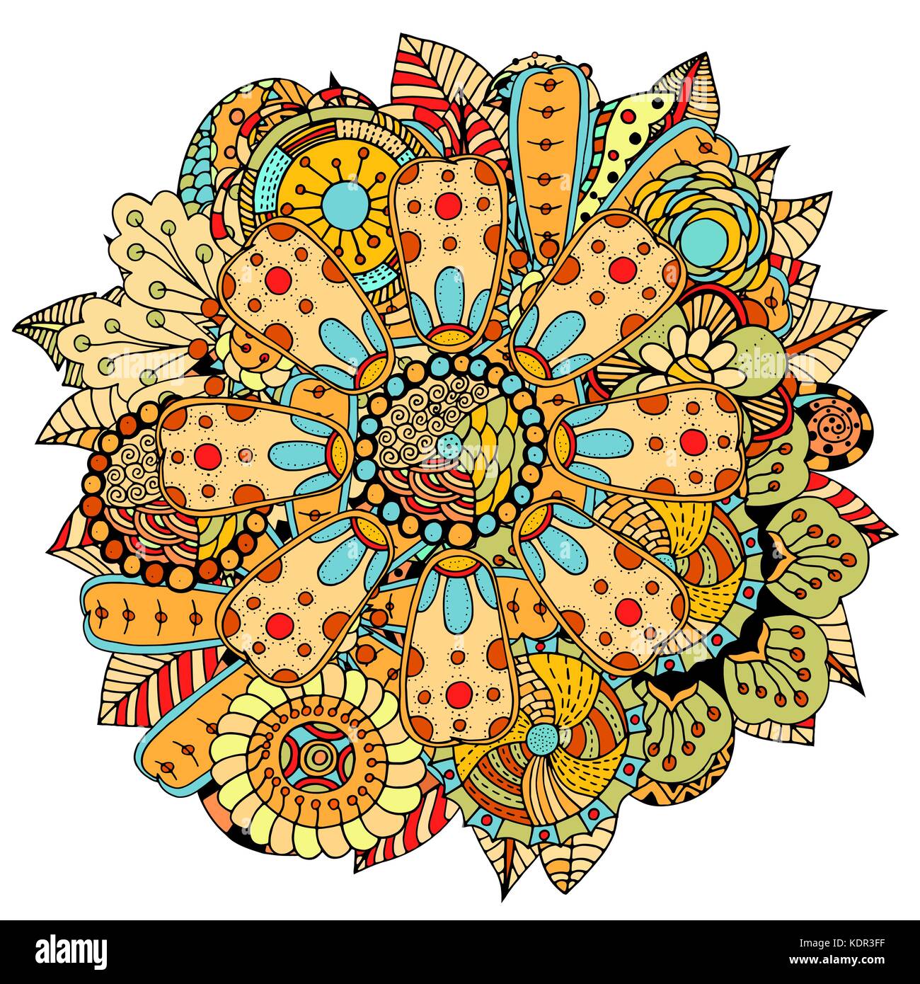 vector color floral pattern of round doodles Stock Vector Image & Art ...