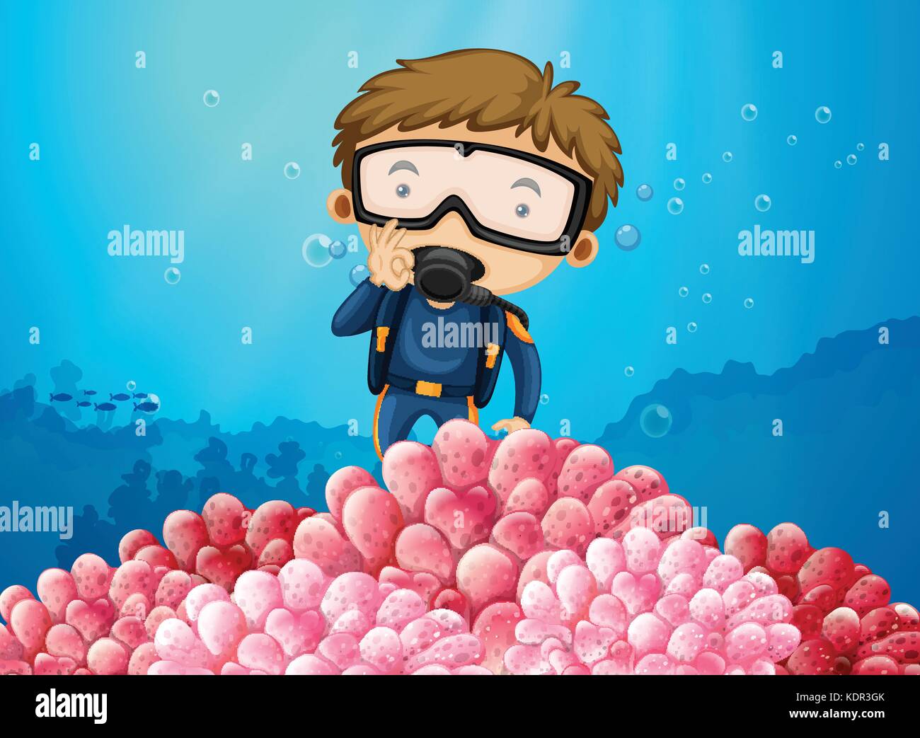 Scuba diver diving under the ocean illustration Stock Vector Image ...
