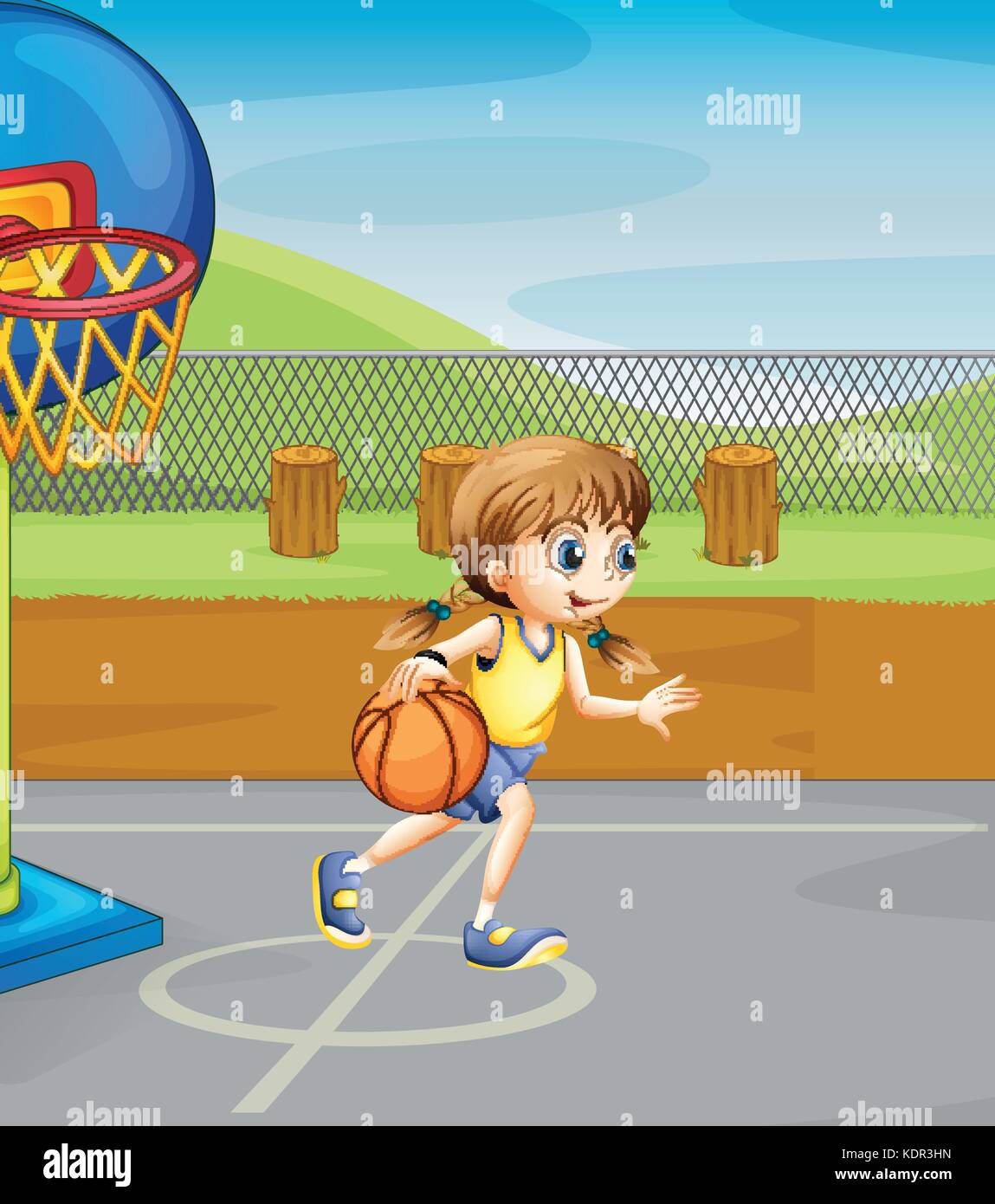 Young girl playing basketball outside Stock Vector Images - Alamy