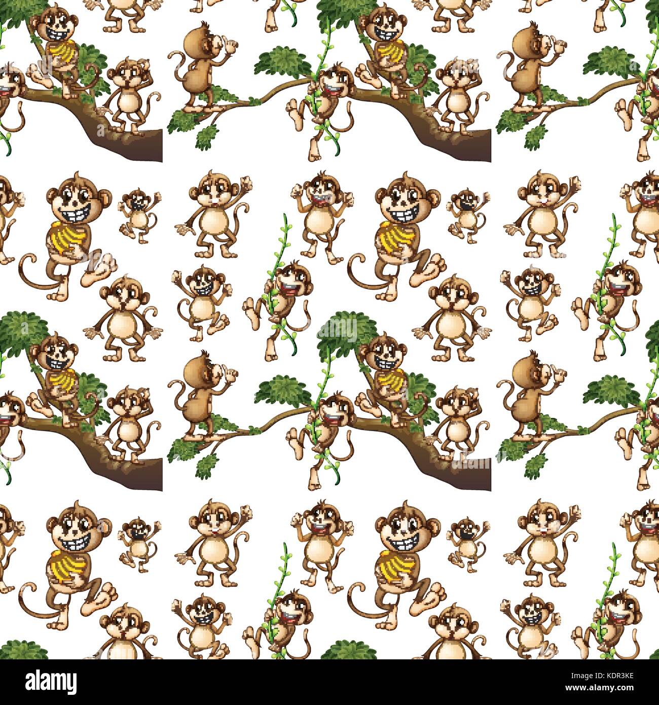 Seamless background design with cute monkeys illustration Stock Vector ...