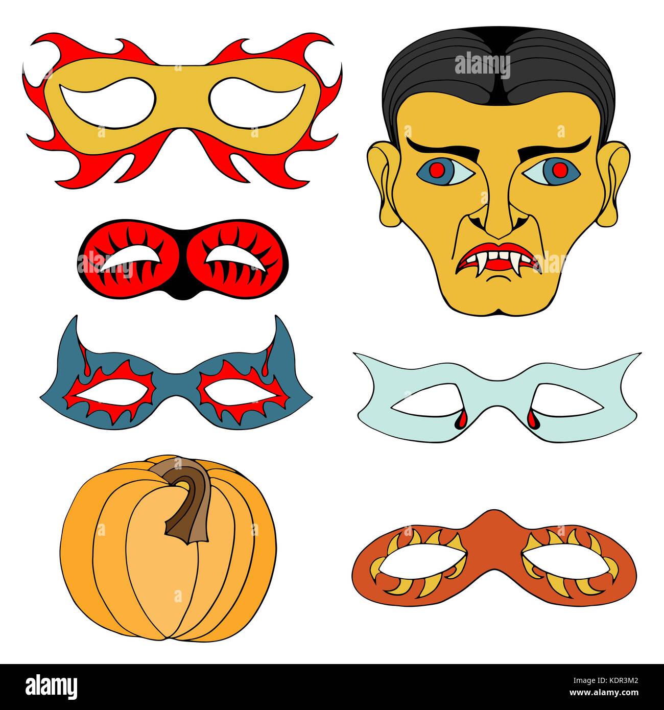 Set of Halloween colored mask. Vector illustration. Isolated on white ...