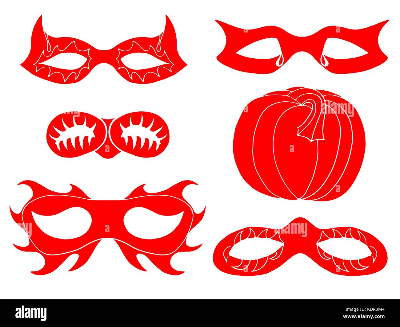 Set of Halloween red mask. Vector illustration. Isolated on white Stock ...