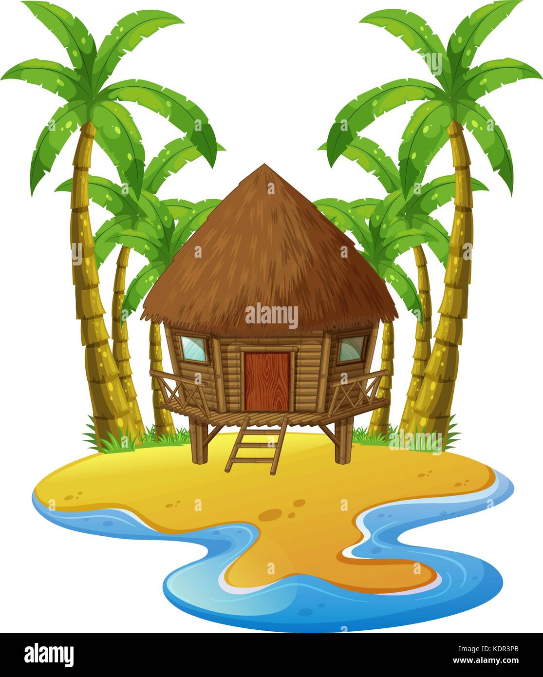 Scene with wooden hut on island illustration Stock Vector Image & Art ...