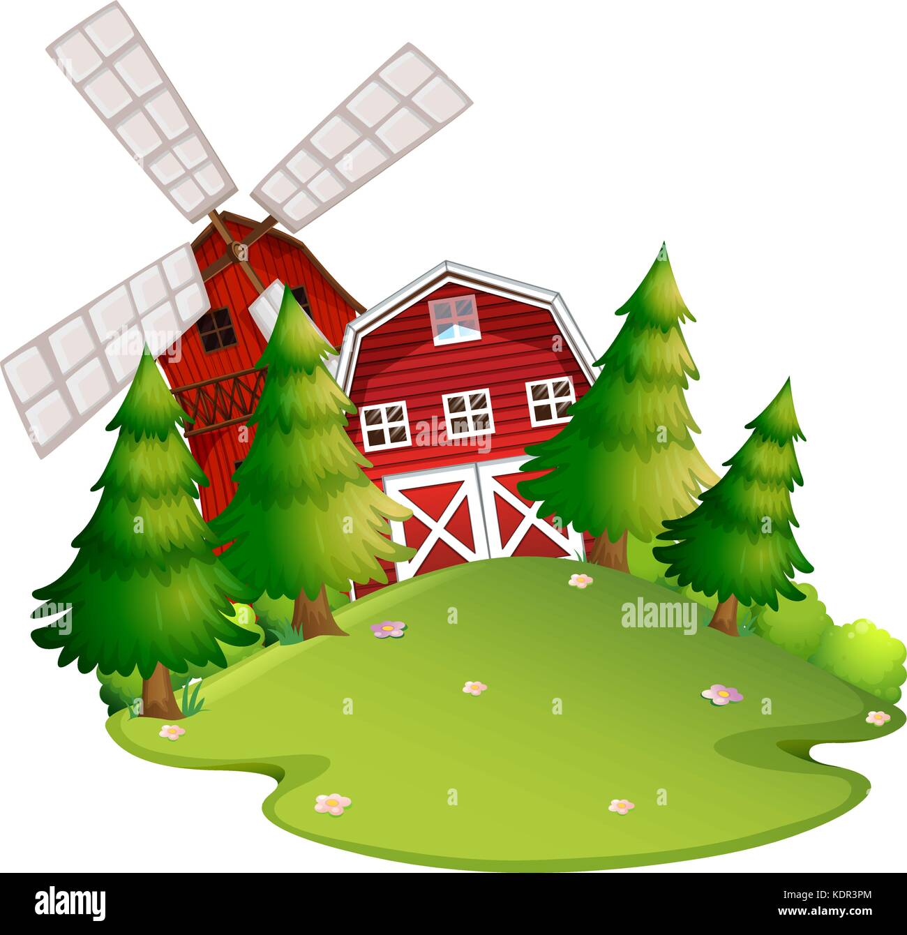 Farm scene with barn and windmill illustration Stock Vector Image & Art ...