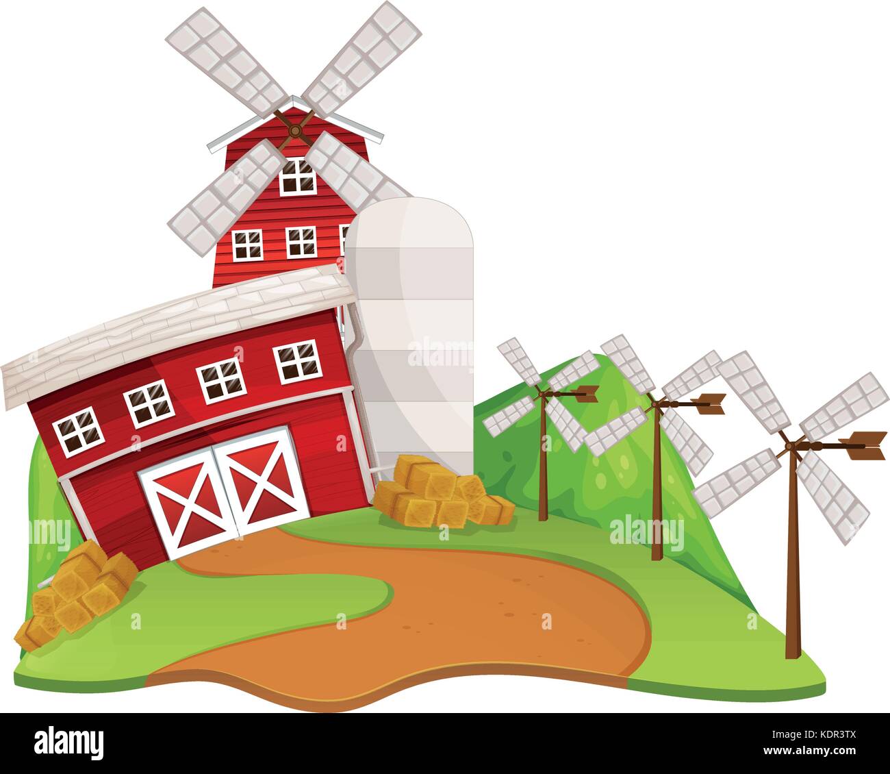 Farm scene with barn and windmill illustration Stock Vector Image & Art ...