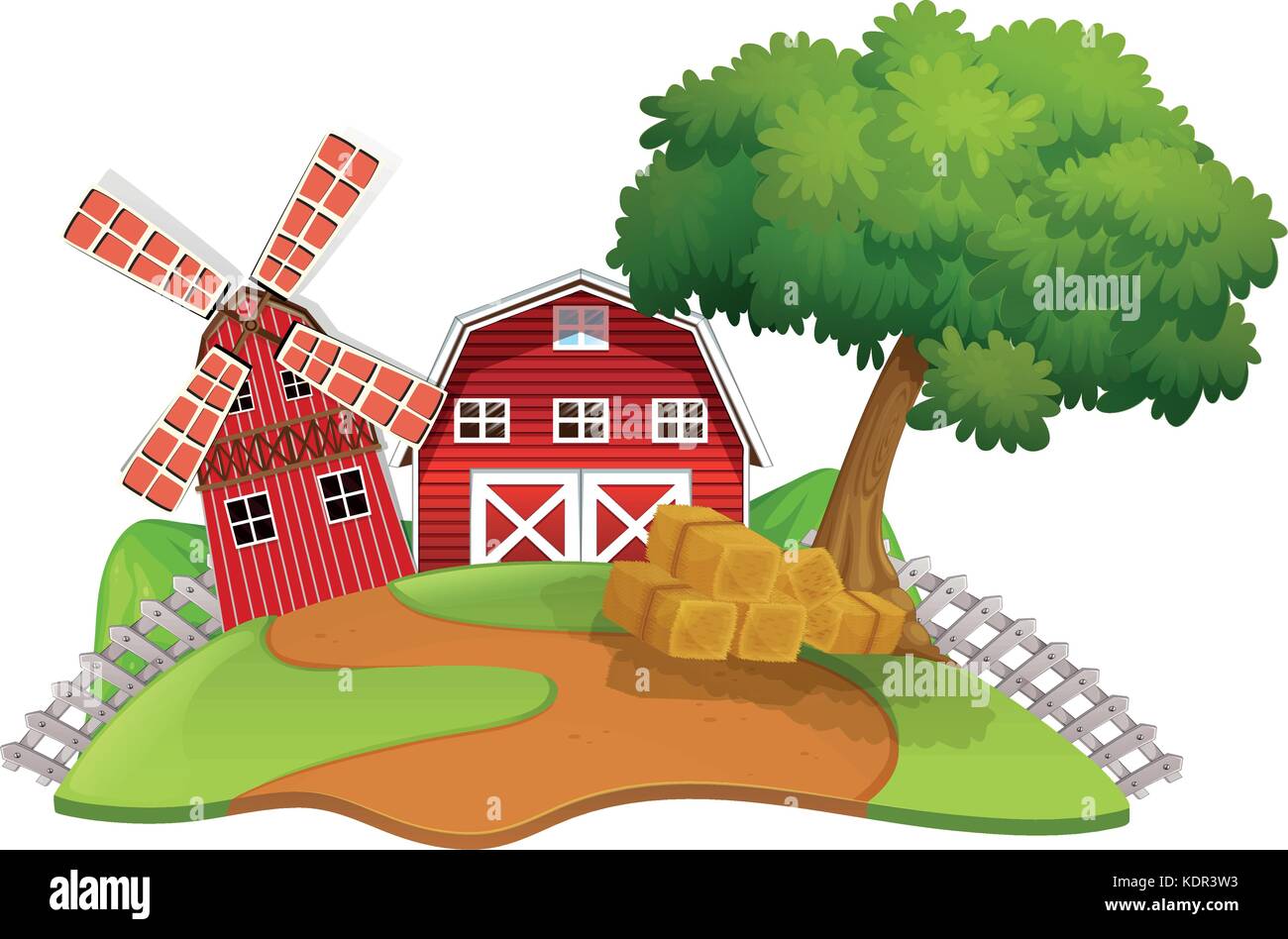 Farm scene with barn and windmill illustration Stock Vector Image & Art ...