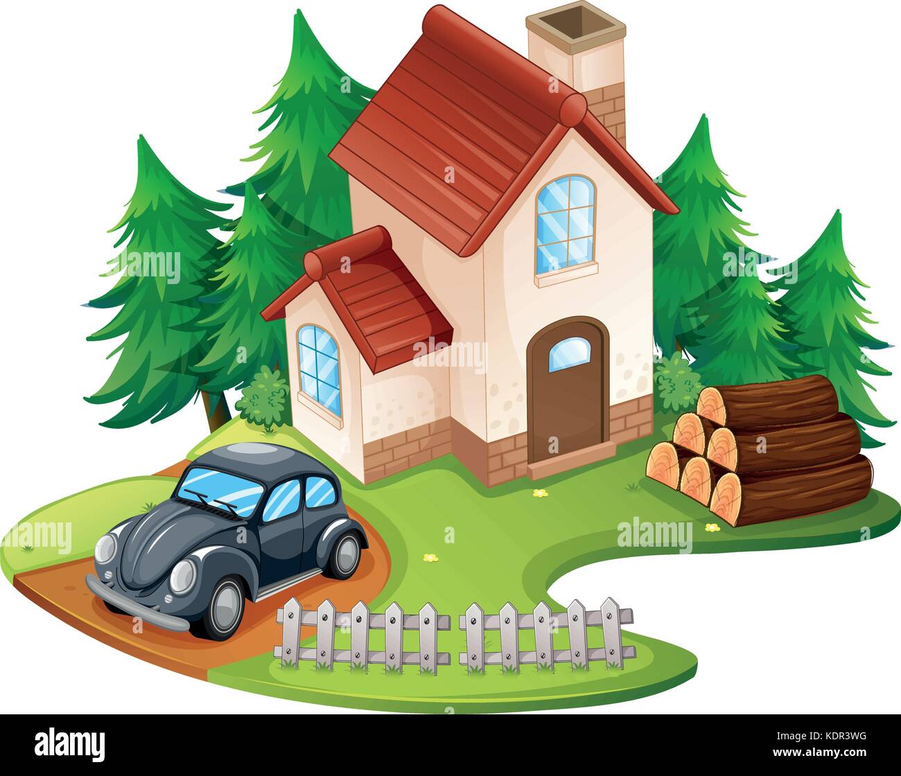 Single house with black car parked in front illustration Stock Vector ...