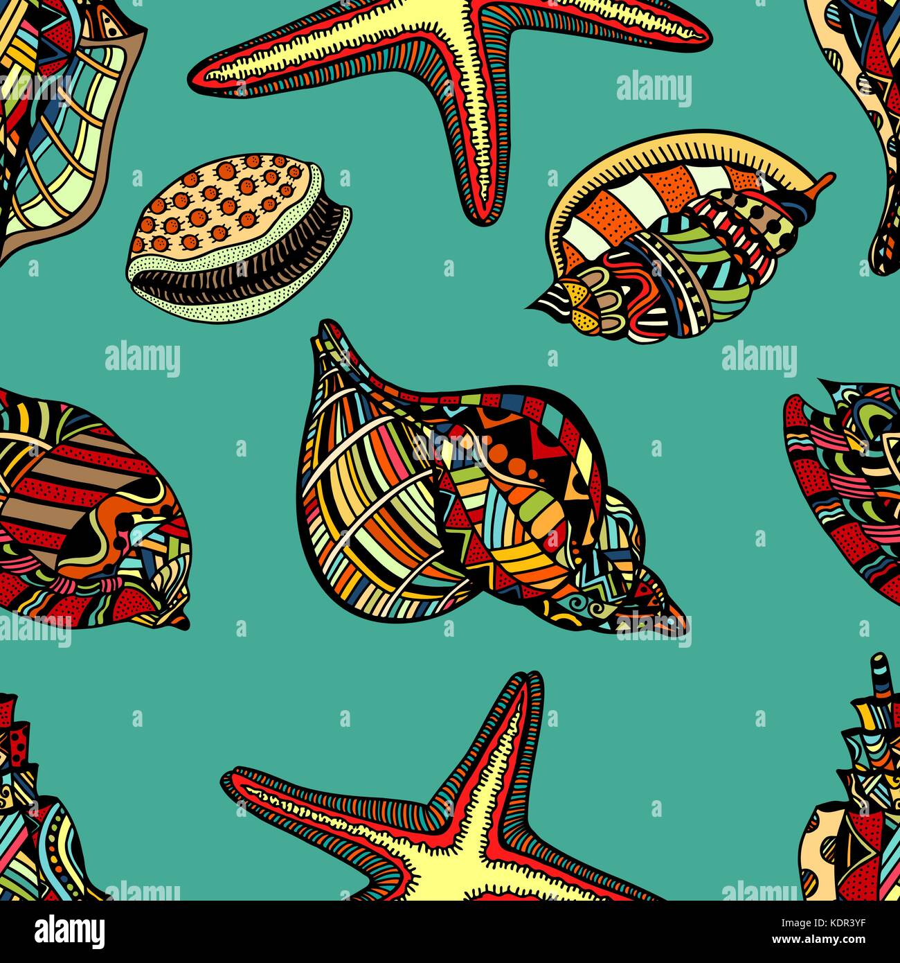 Hand drawn shell seamless background. Vector illustration image Stock ...