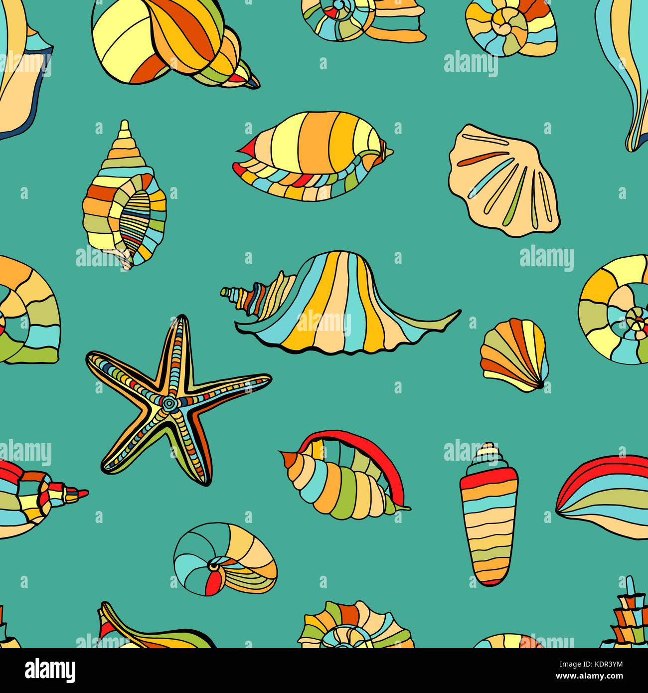 Hand drawn shell seamless background. Vector illustration image Stock ...