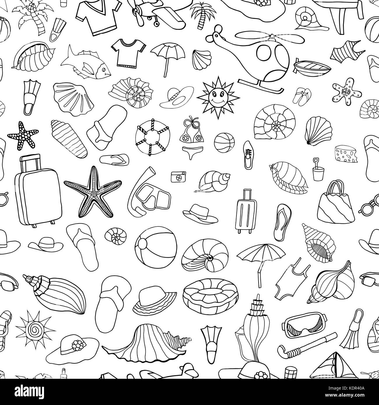 Summer vacation holiday doodle seamless pattern. Vector illustration ...