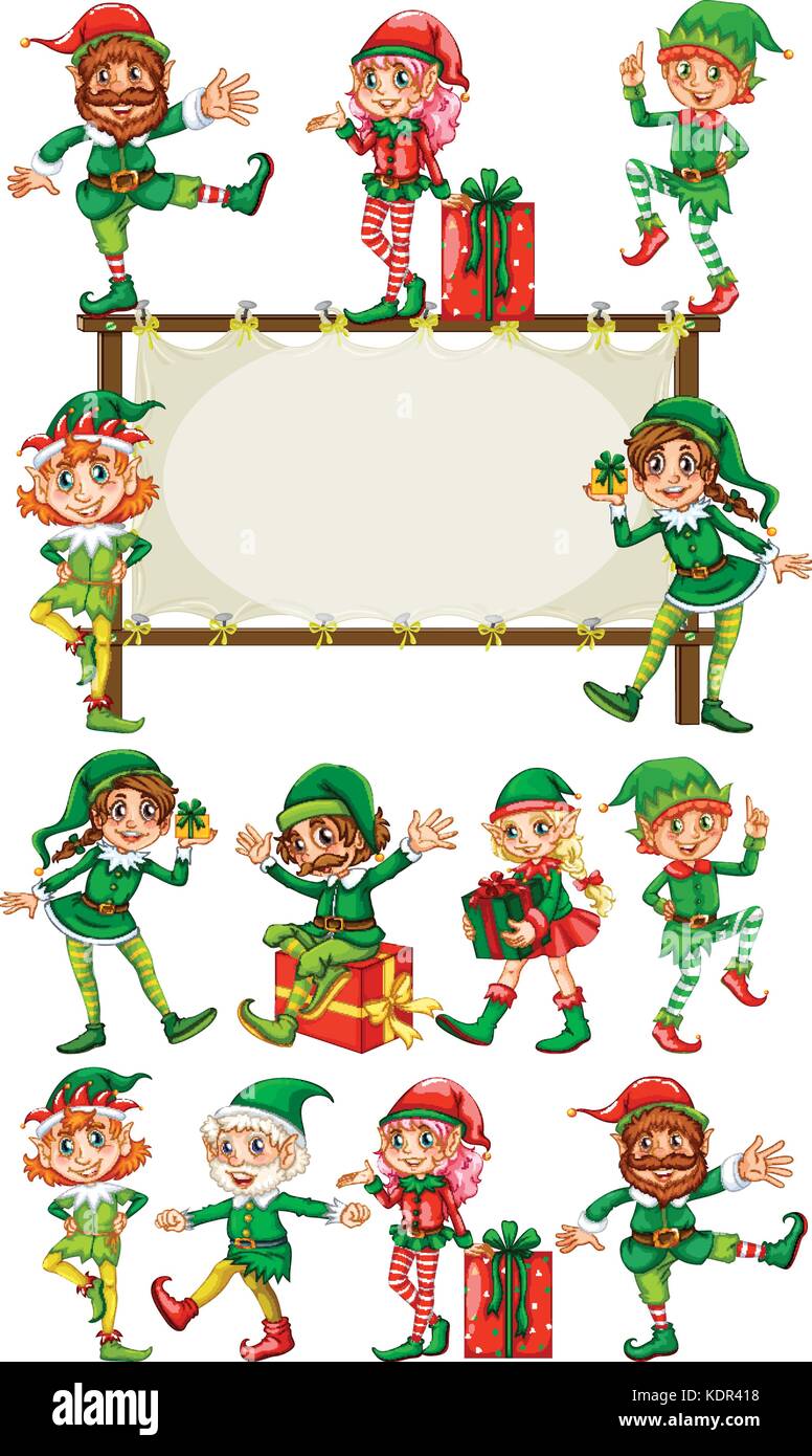 Border template with christmas elves illustration Stock Vector Image ...