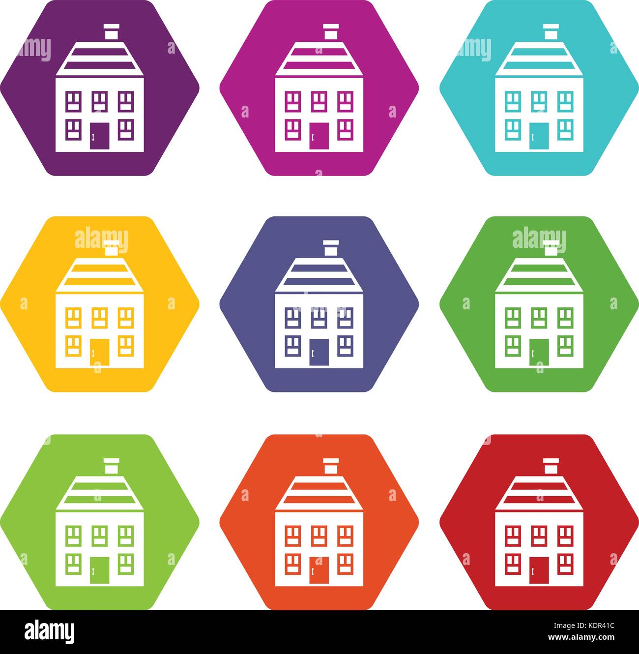 Two-storey house with chimney icon set color hexahedron Stock Vector ...