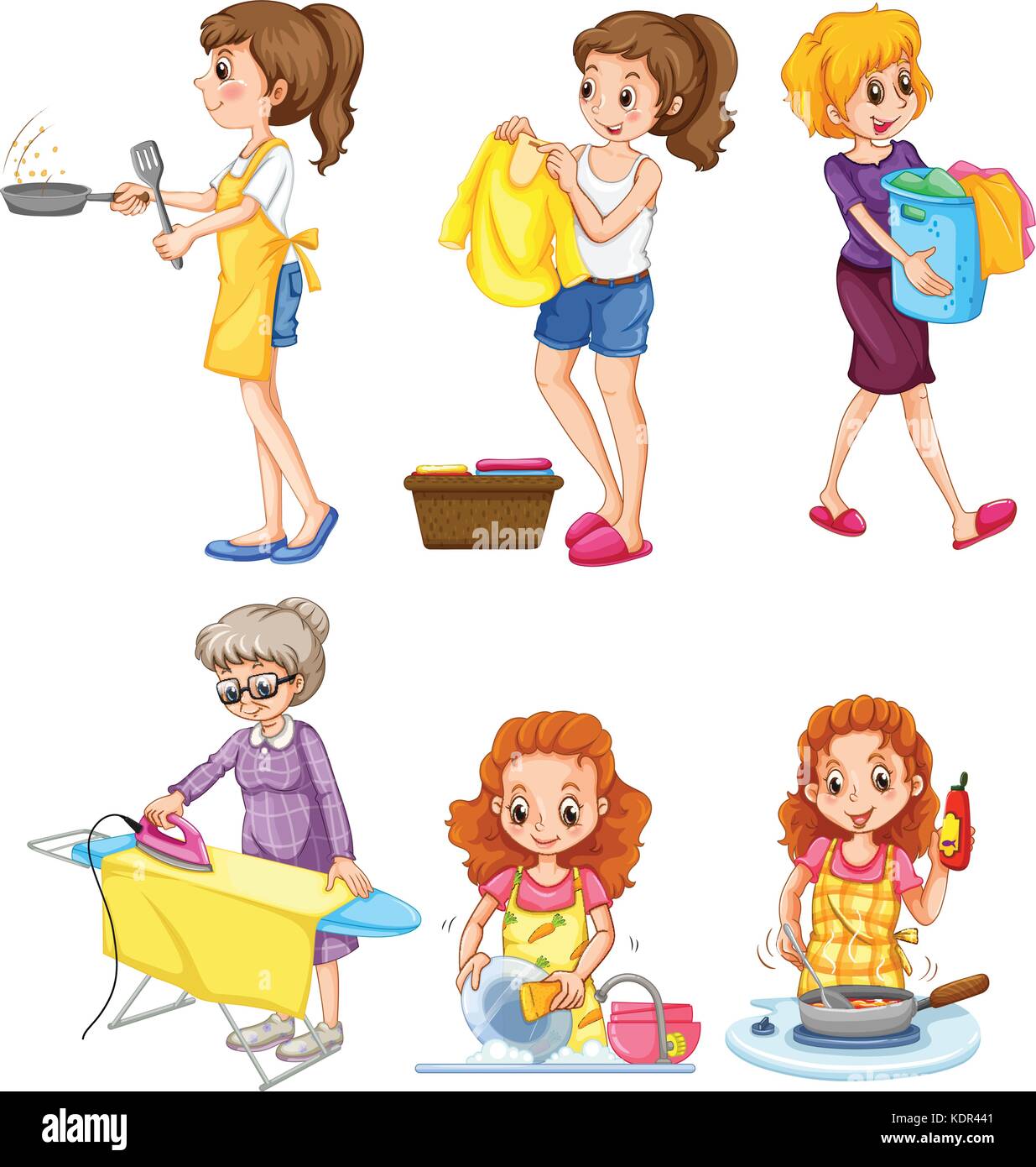 Women doing different chores illustration Stock Vector Image & Art - Alamy