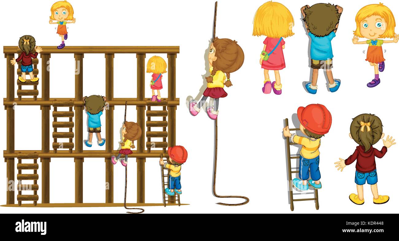 Children climbing up ladder and rope illustration Stock Vector Image ...
