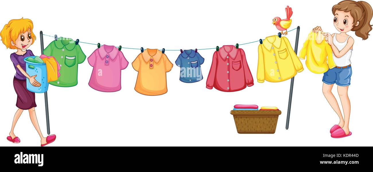 Two women doing laundry illustration Stock Vector Image & Art - Alamy