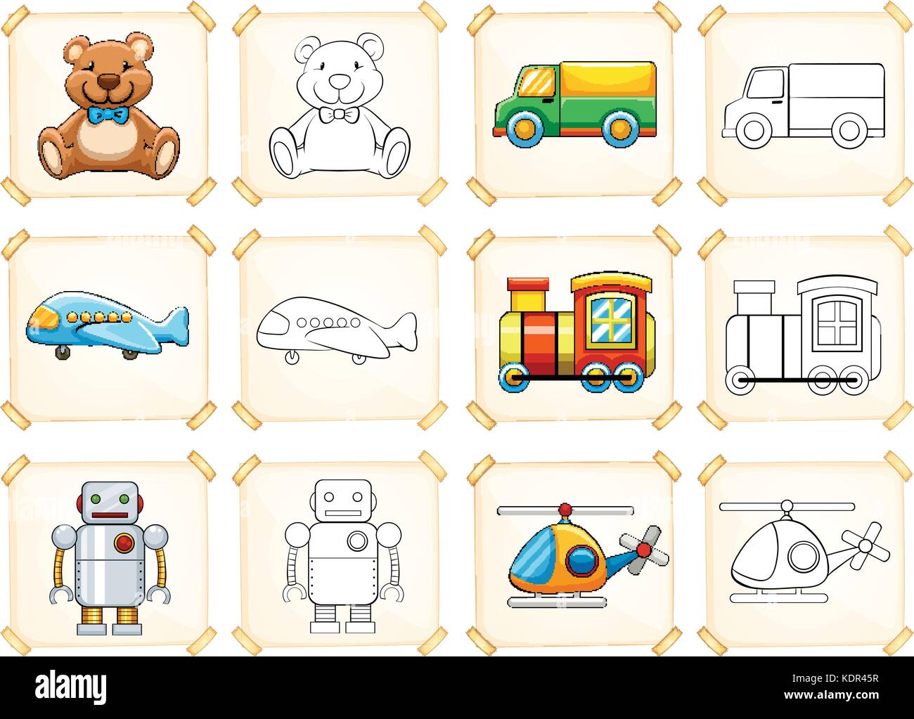 Coloring template for different toys illustration Stock Vector Image ...