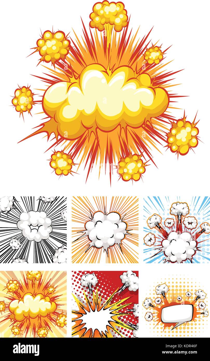 Different designs of explosion clouds illustration Stock Vector Image ...
