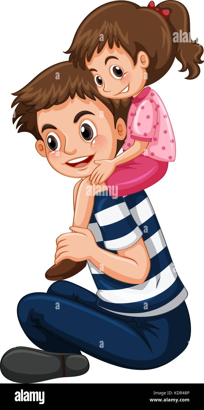 Father gives little girl piggy back ride illustration Stock Vector ...