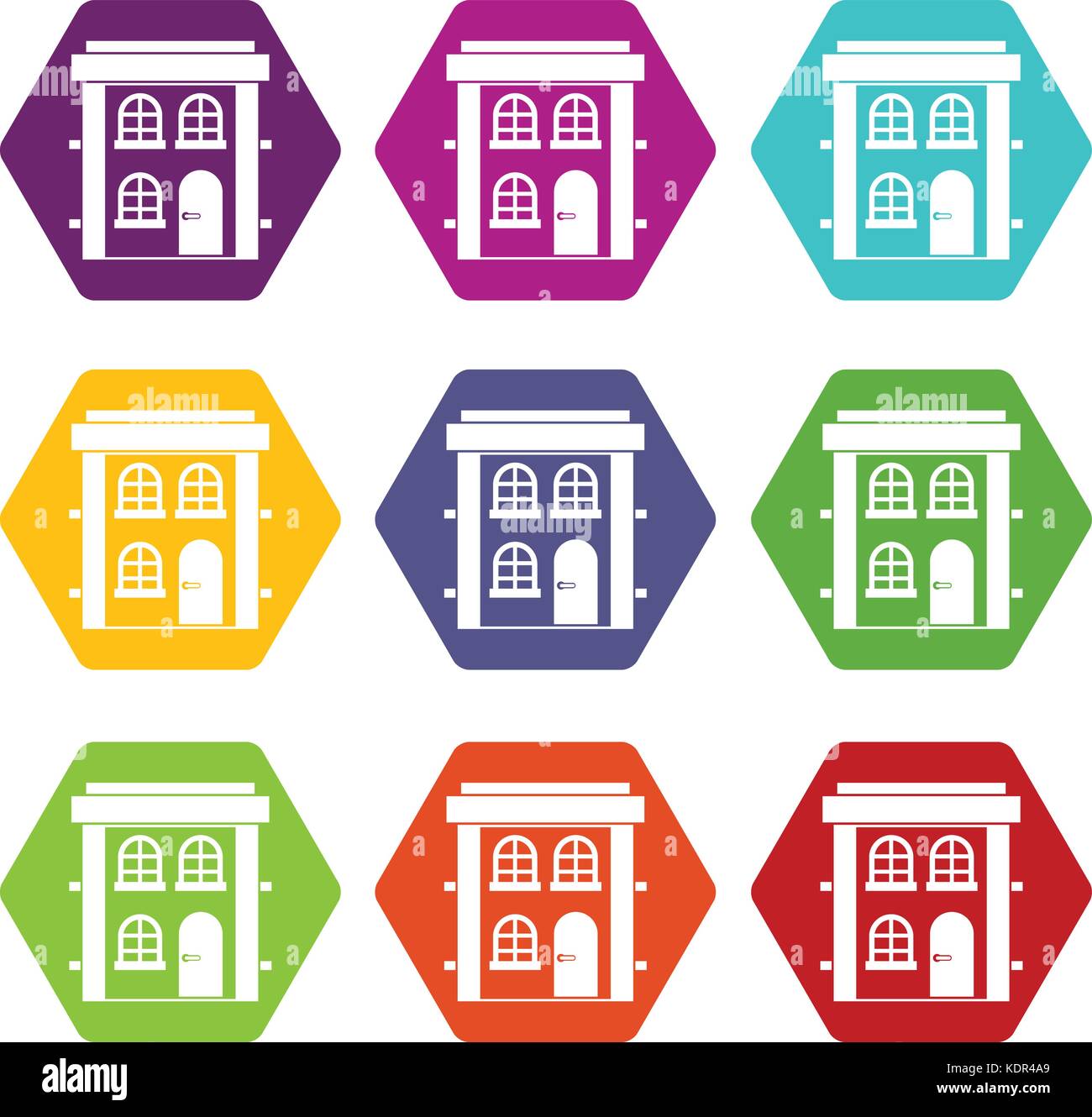 Two-storey residential house icon set color hexahedron Stock Vector ...