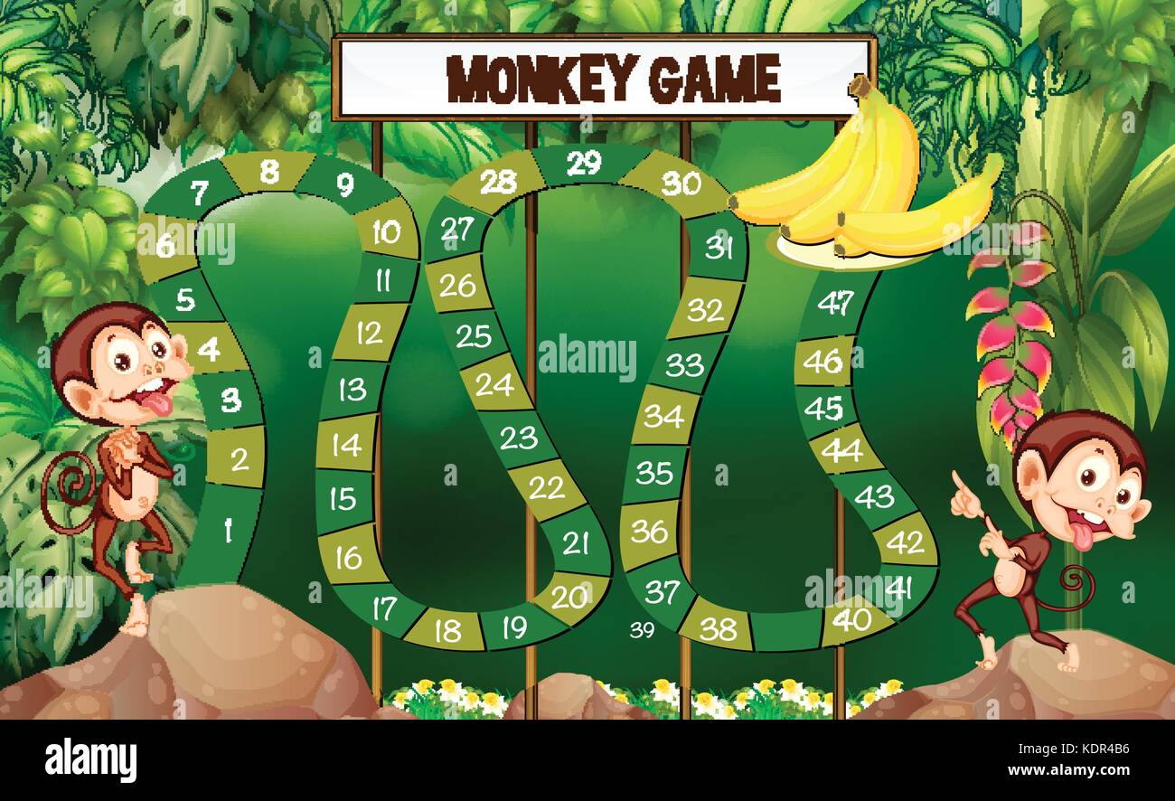 Game template with monkeys in forest illustration Stock Vector Image ...