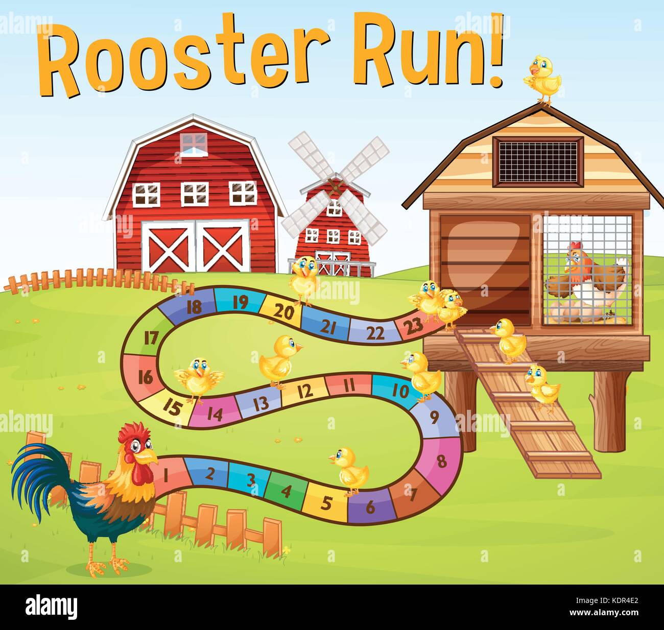 Boardgame template with chickens in farm illustration Stock Vector ...