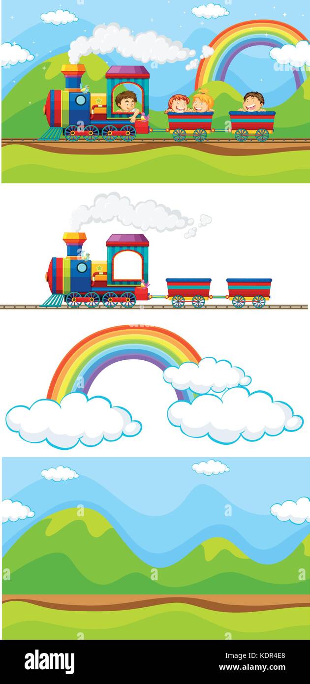 Scene with children on the train illustration Stock Vector Image & Art ...