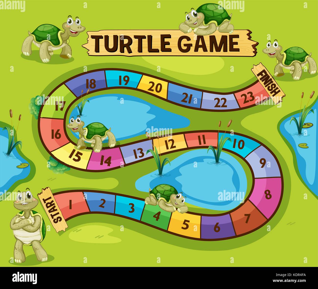 Boardgame template with turtles in the pond illustration Stock Vector ...