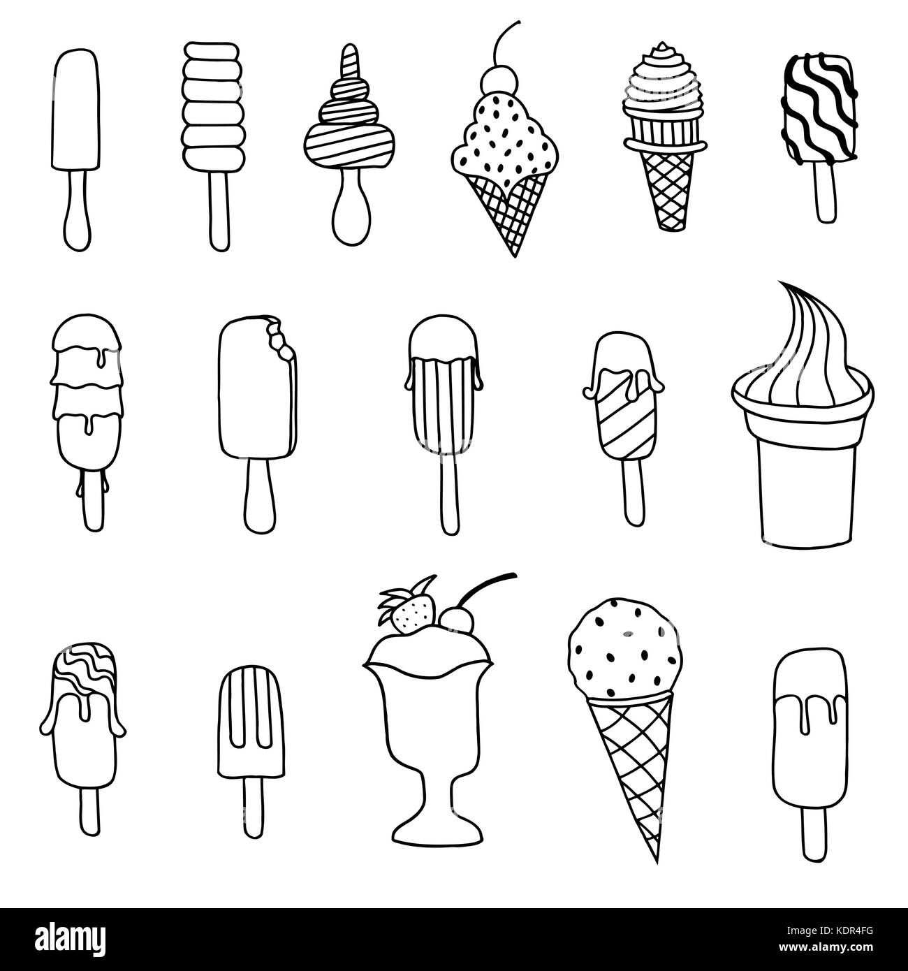 Line art icecream icons set. Dessert food, sweet and cold, vector ...