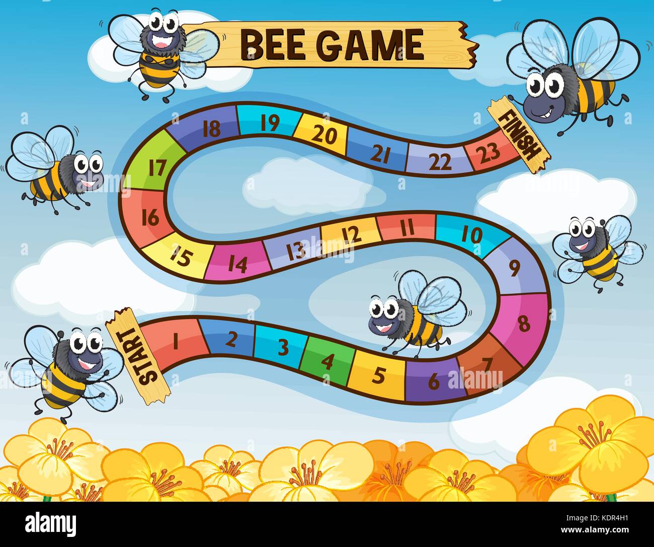 Boardgame template with bees flying illustration Stock Vector Image ...