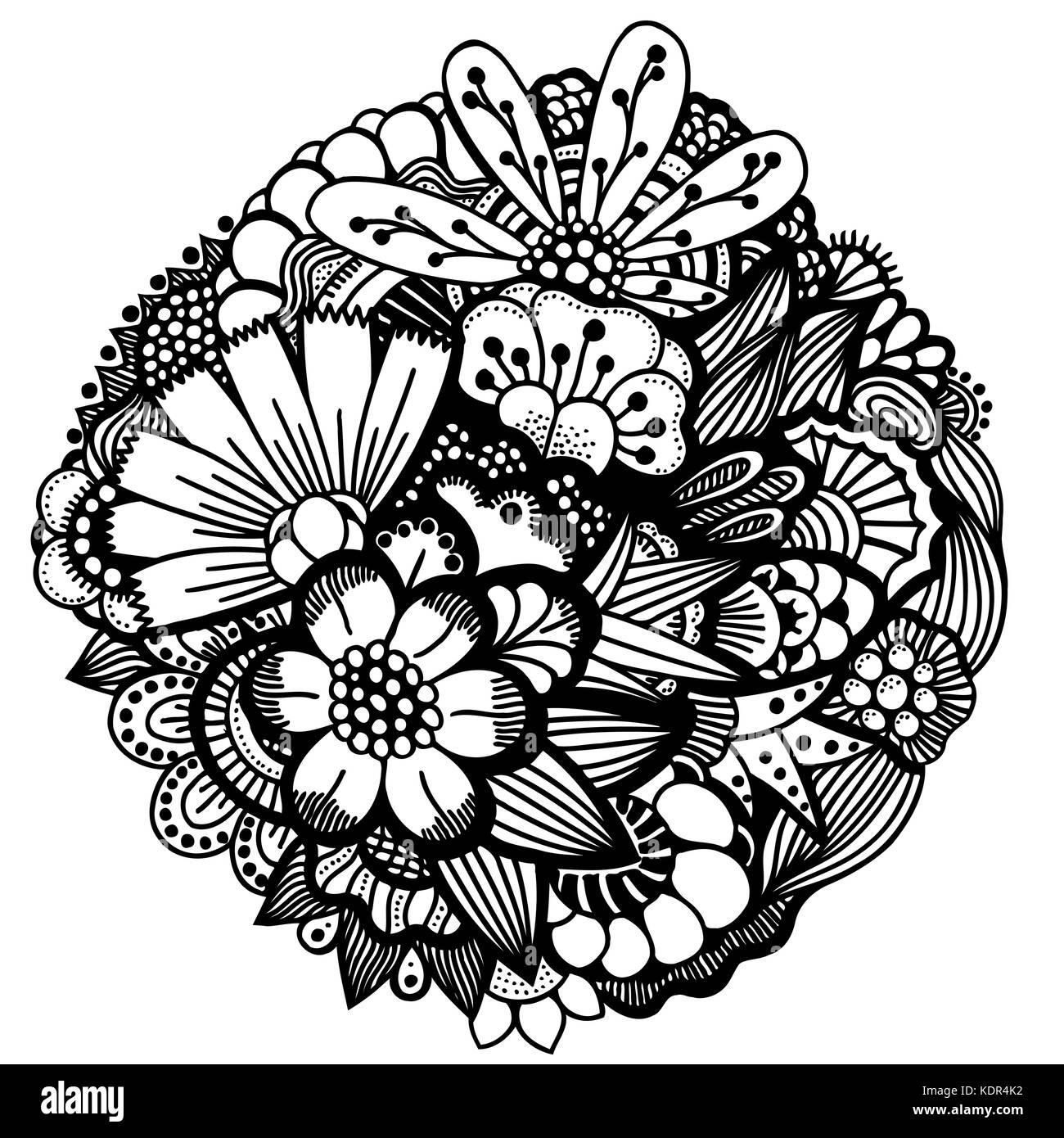 Set of Spring flowers. Hand drawn picture in a circle. Vector ...