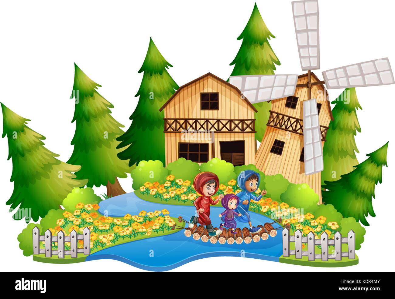 Children crossing the bridge illustration Stock Vector Image & Art - Alamy