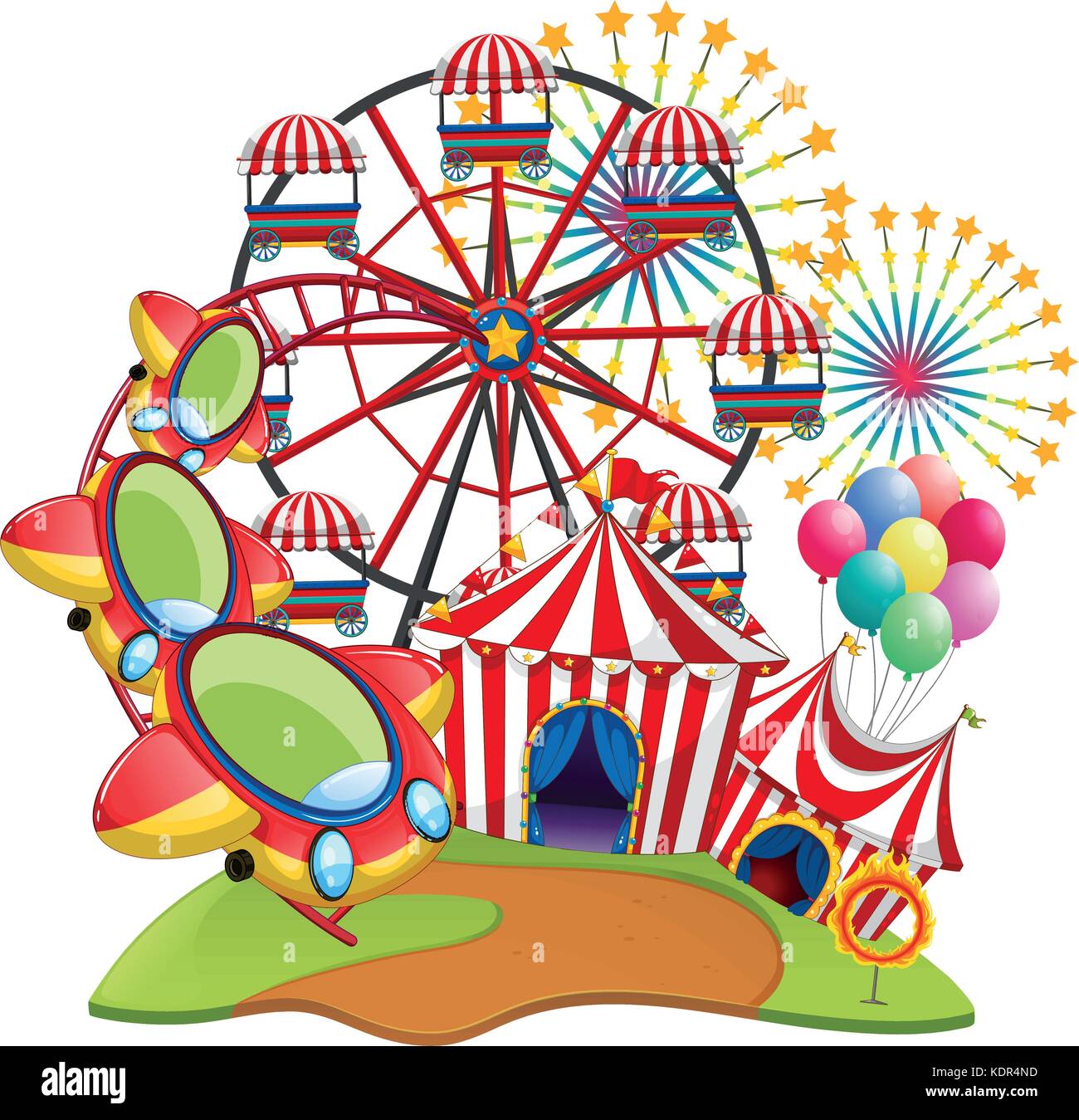 Amusement park with many rides illustration Stock Vector Image & Art ...