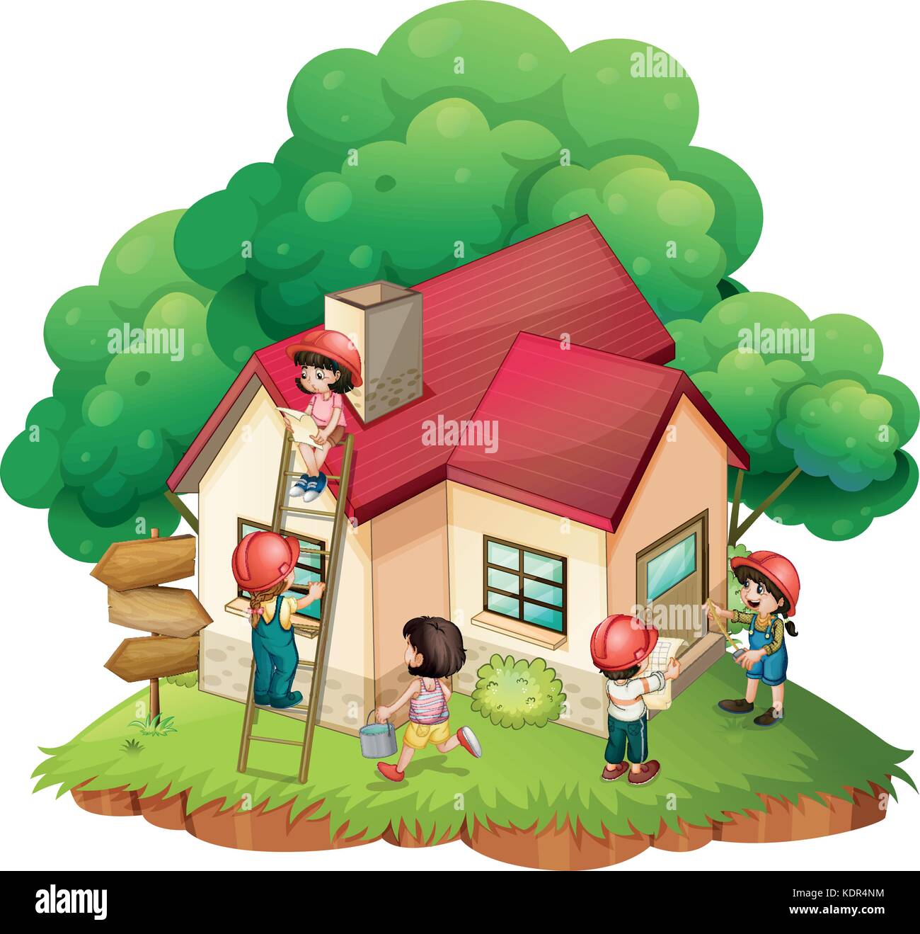 Children building little house illustration Stock Vector Image & Art ...