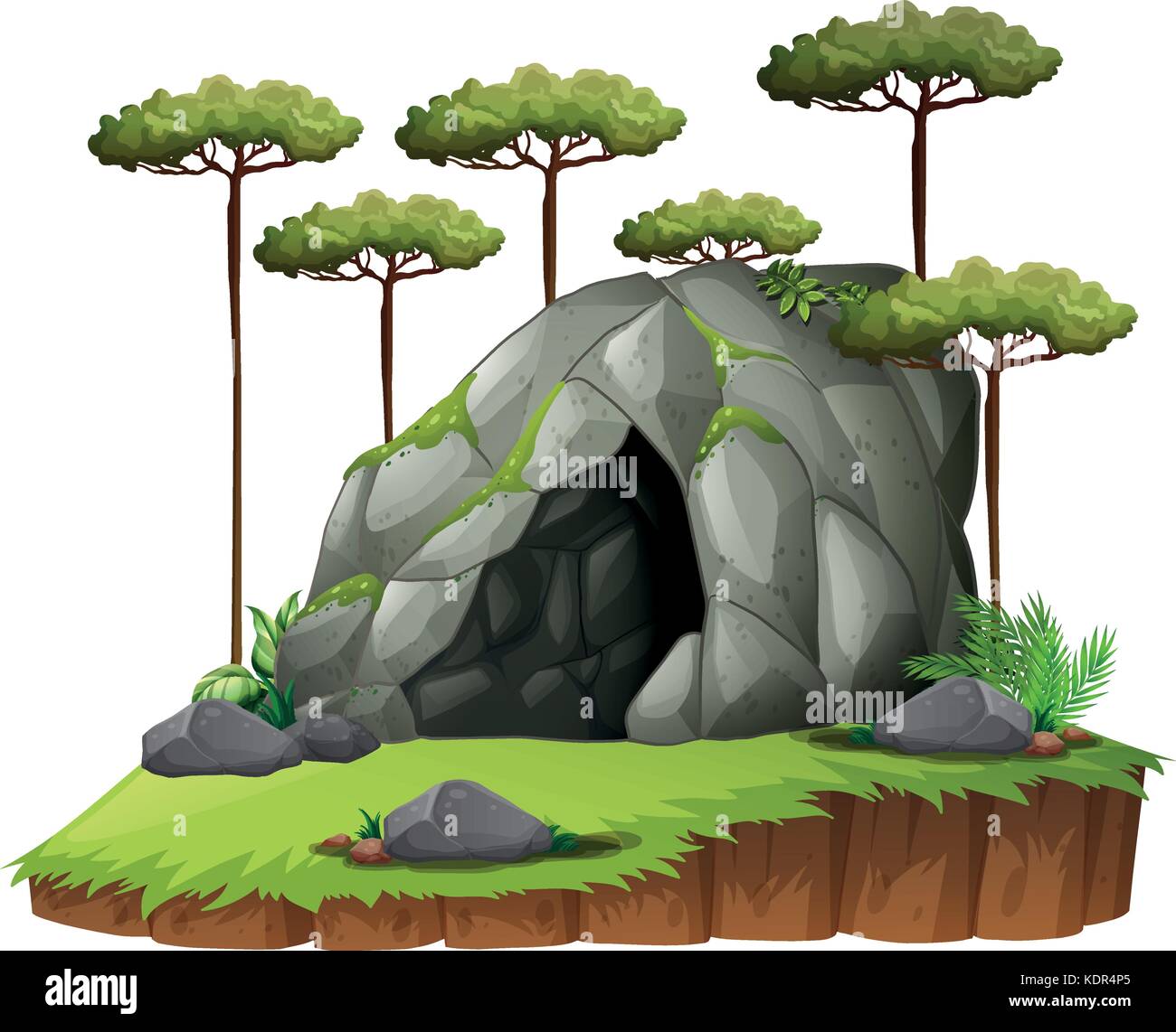 Scene wtih cave and trees illustration Stock Vector Image & Art - Alamy