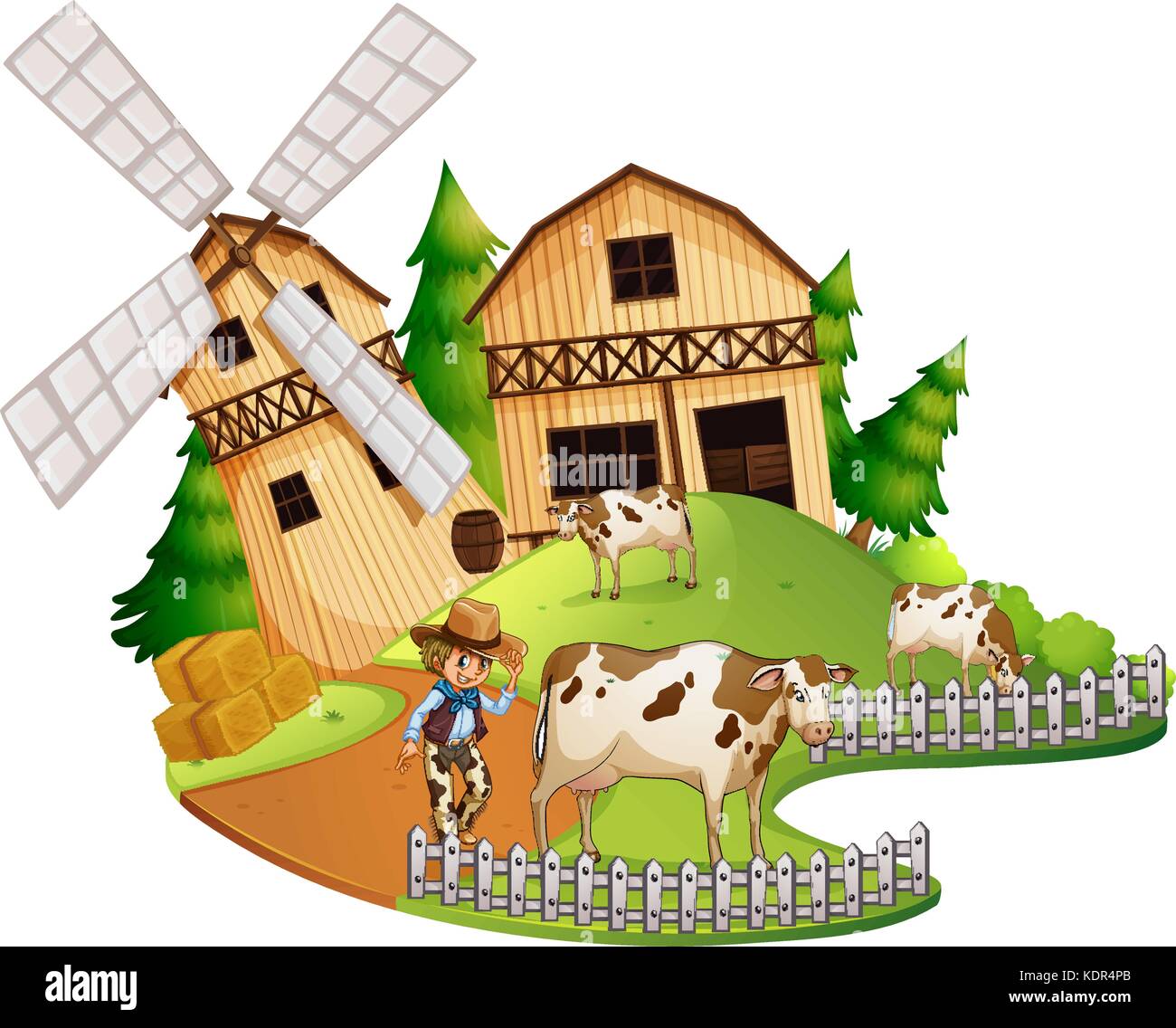 Cows in farm scene Stock Vector Images - Alamy