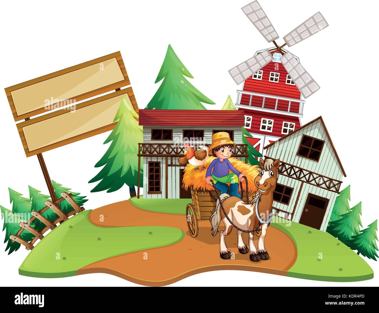 Farmer riding wagon in the farm illustration Stock Vector Image & Art ...