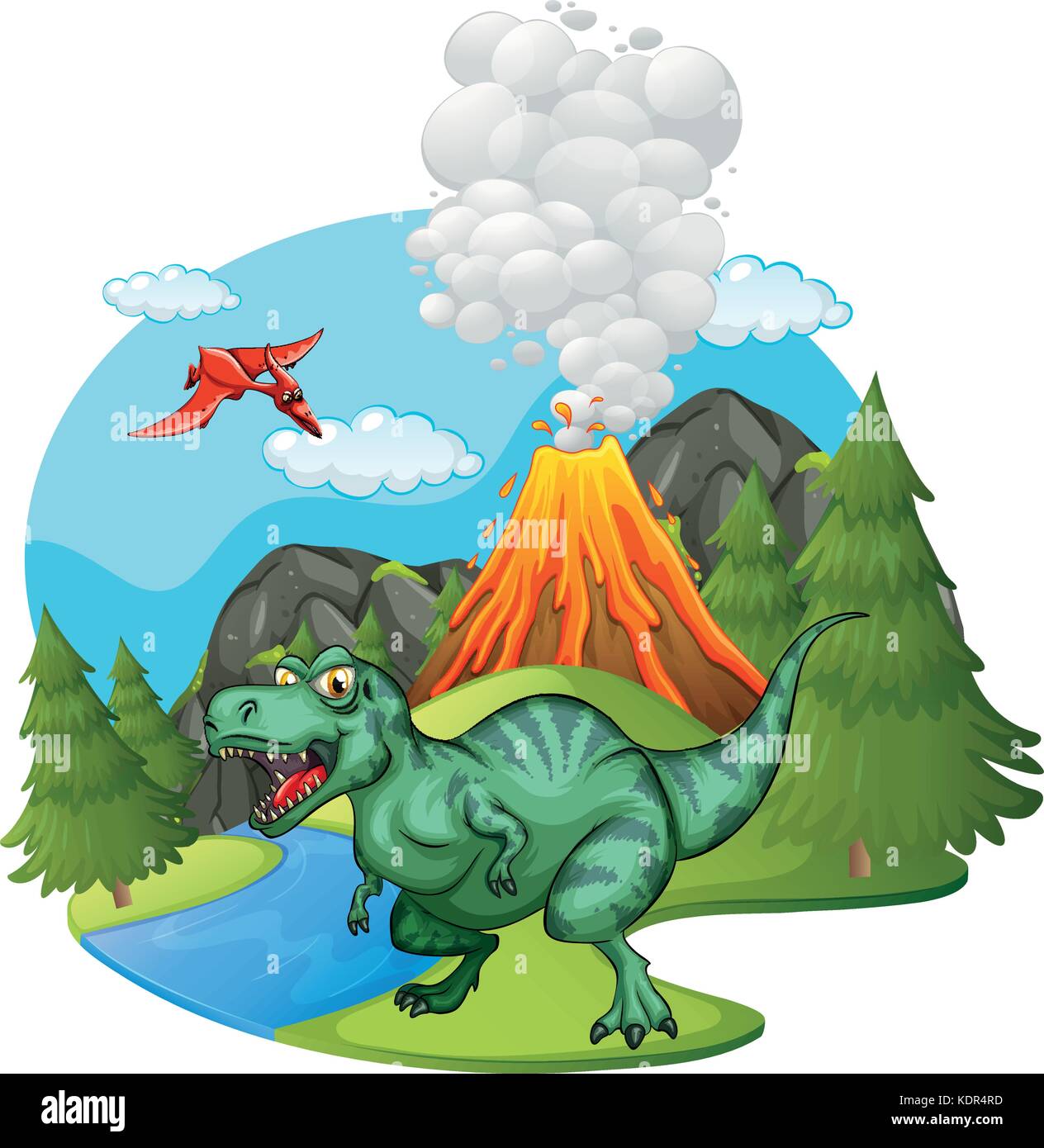 Scene dinosaur volcano illustration hi-res stock photography and images ...