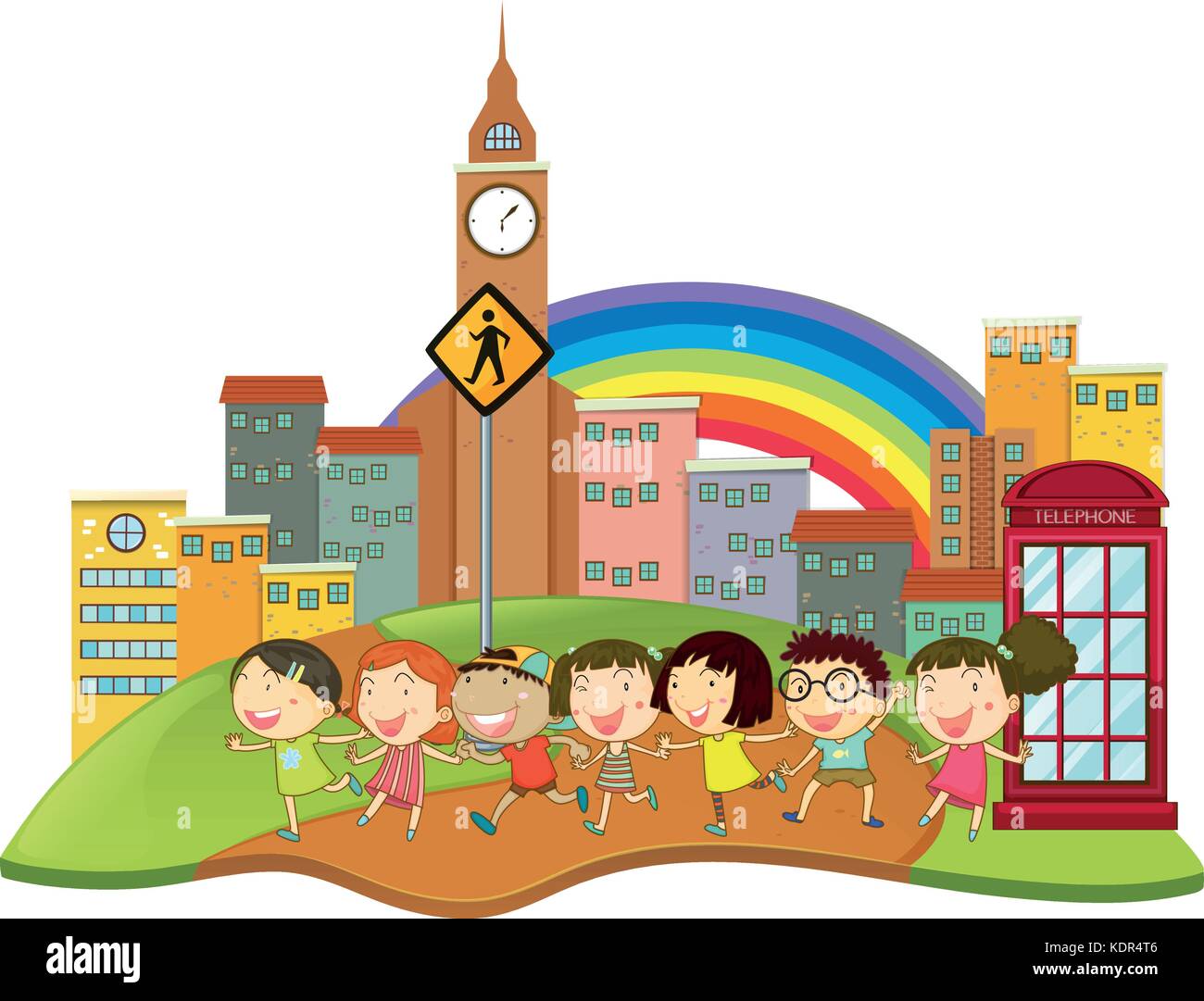Happy children in the city illustration Stock Vector Image & Art - Alamy