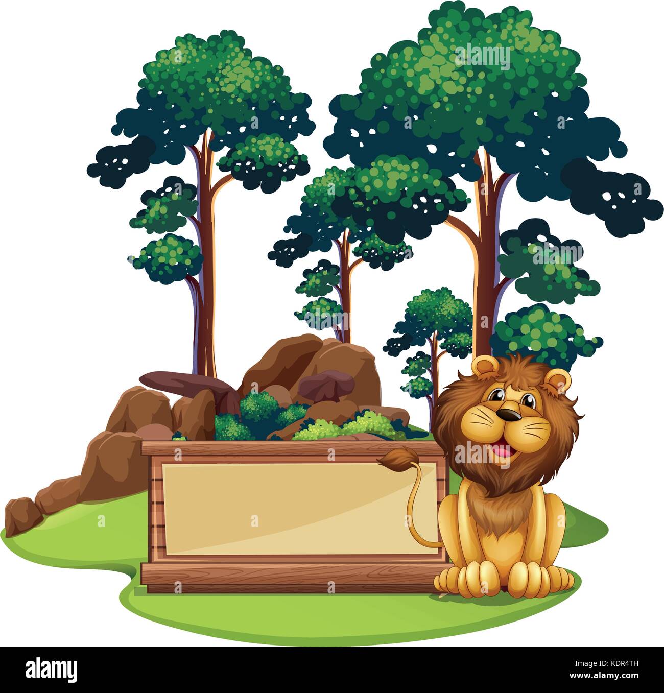 Sign template with wild lion in forest illustration Stock Vector Image ...