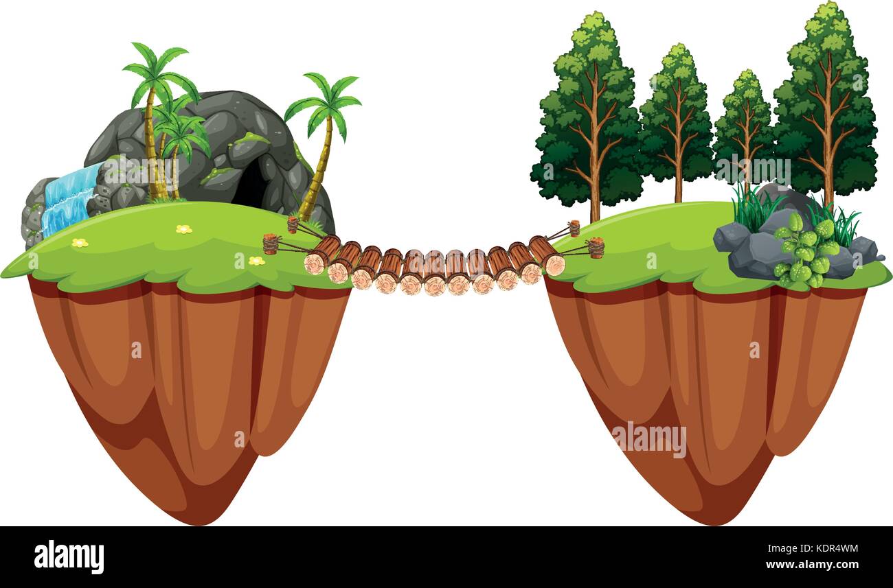 Wooden bridge conects two islands illustration Stock Vector Image & Art ...