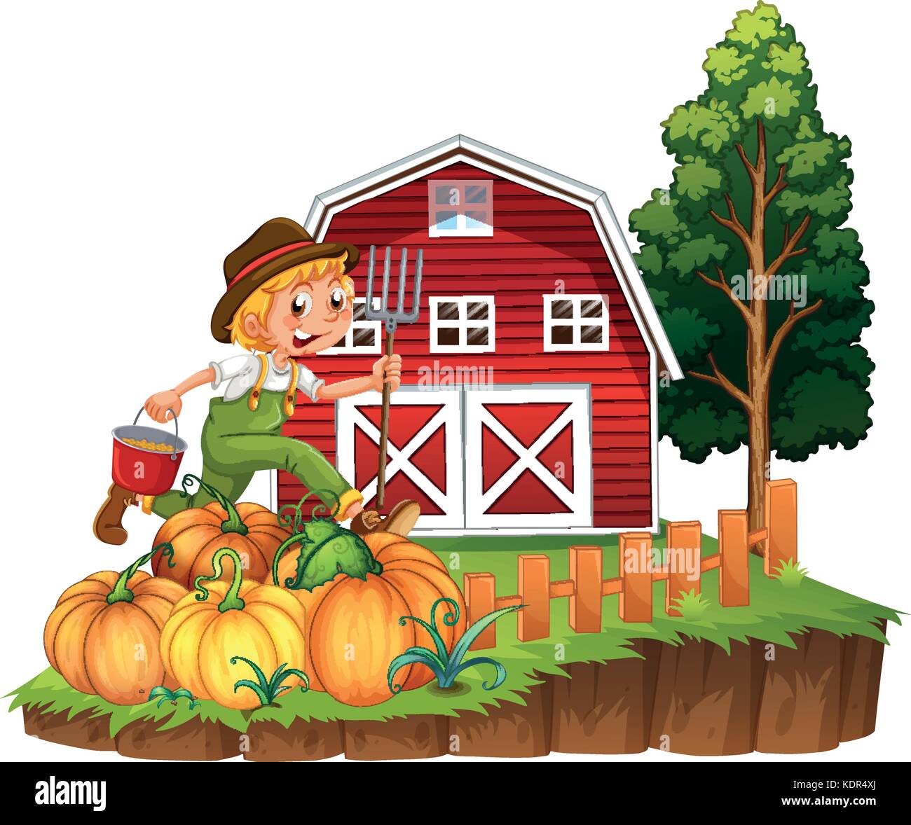 Farmer and pumpkin garden in the farm illustration Stock Vector Image ...