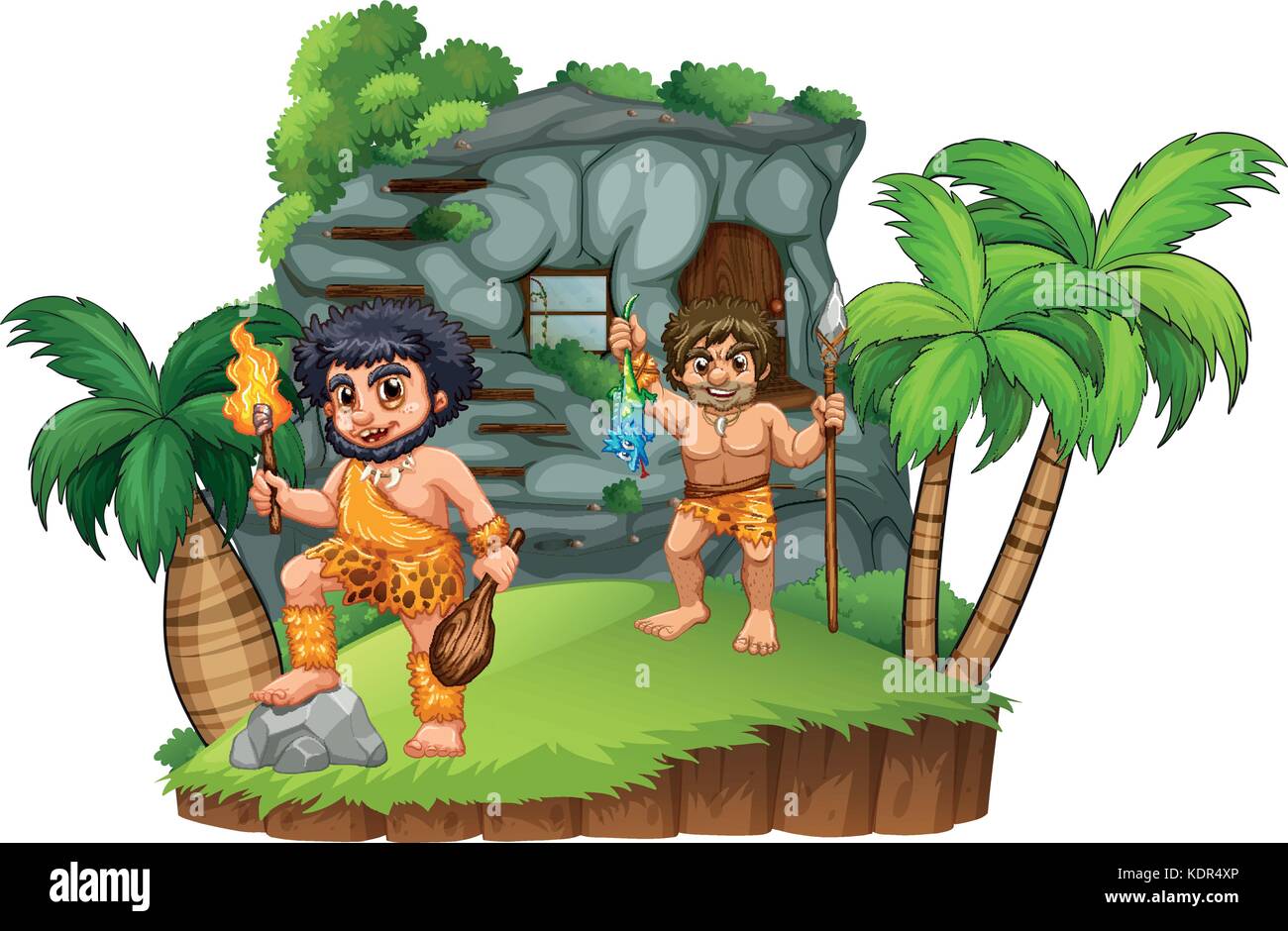 Two cavemen at the rocky house illustration Stock Vector Image & Art ...