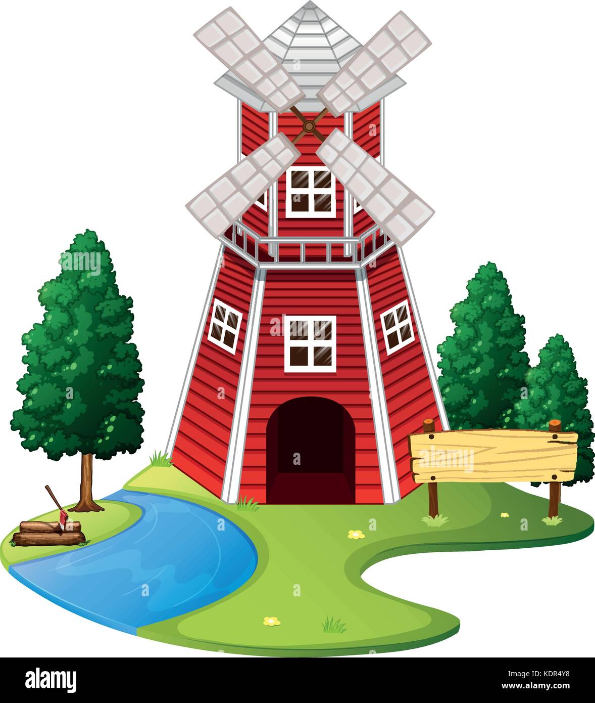 Scene with red windmill on the farm illustration Stock Vector Image ...