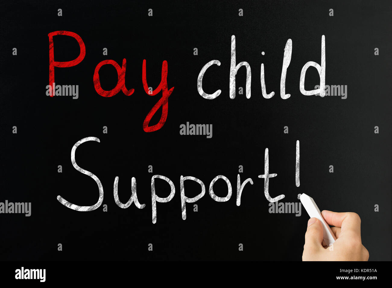 Person Hand Writing Pay Child Support With Exclamatory Sign On ...