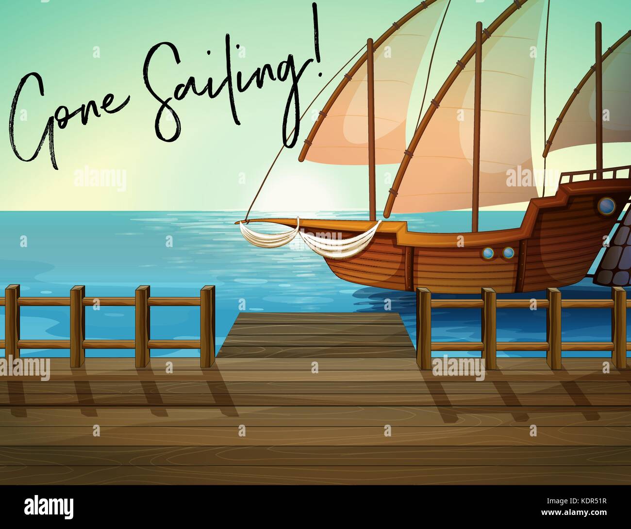 Ship at pier with phrase gone sailing illustration Stock Vector Image ...