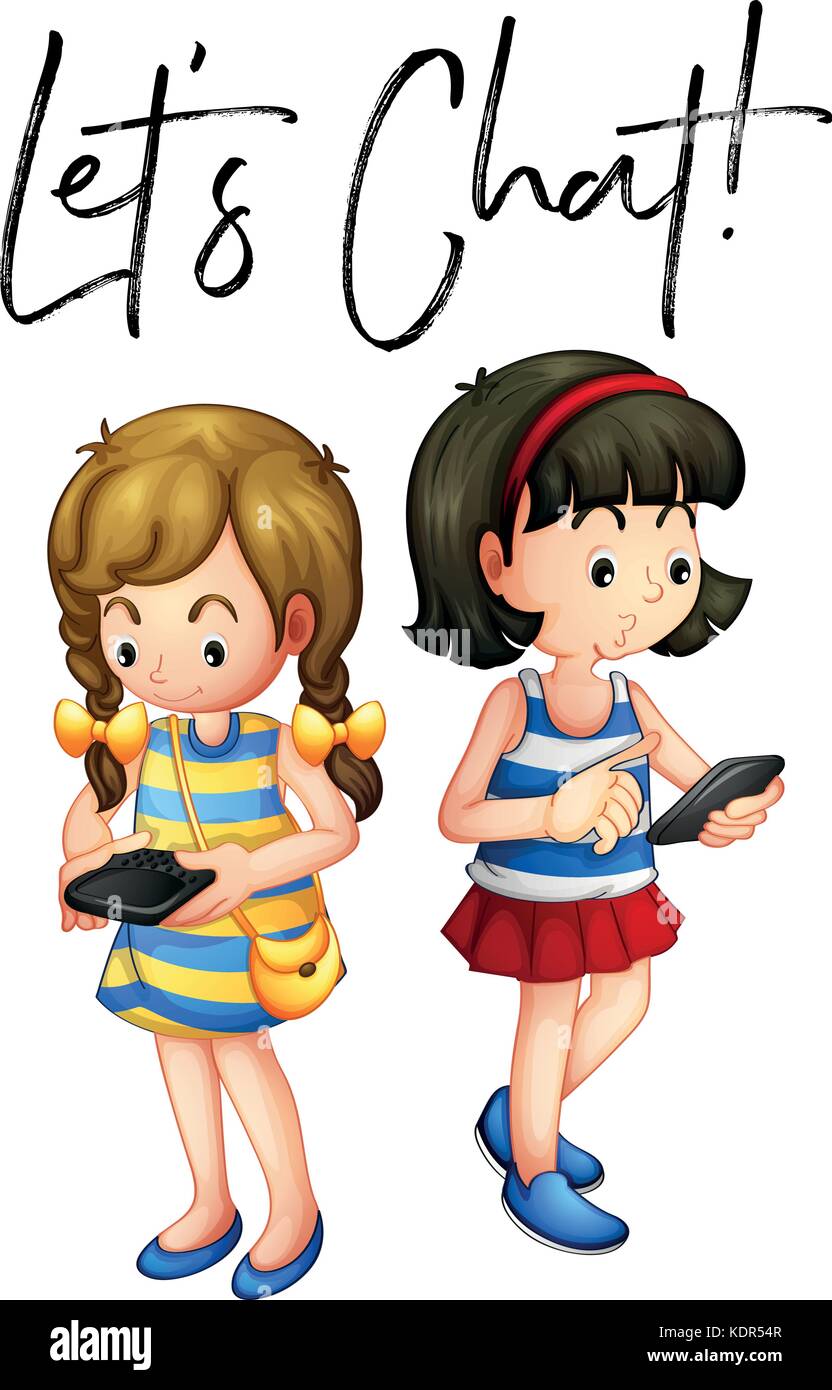 Two girls chat on phone illustration Stock Vector Image & Art - Alamy