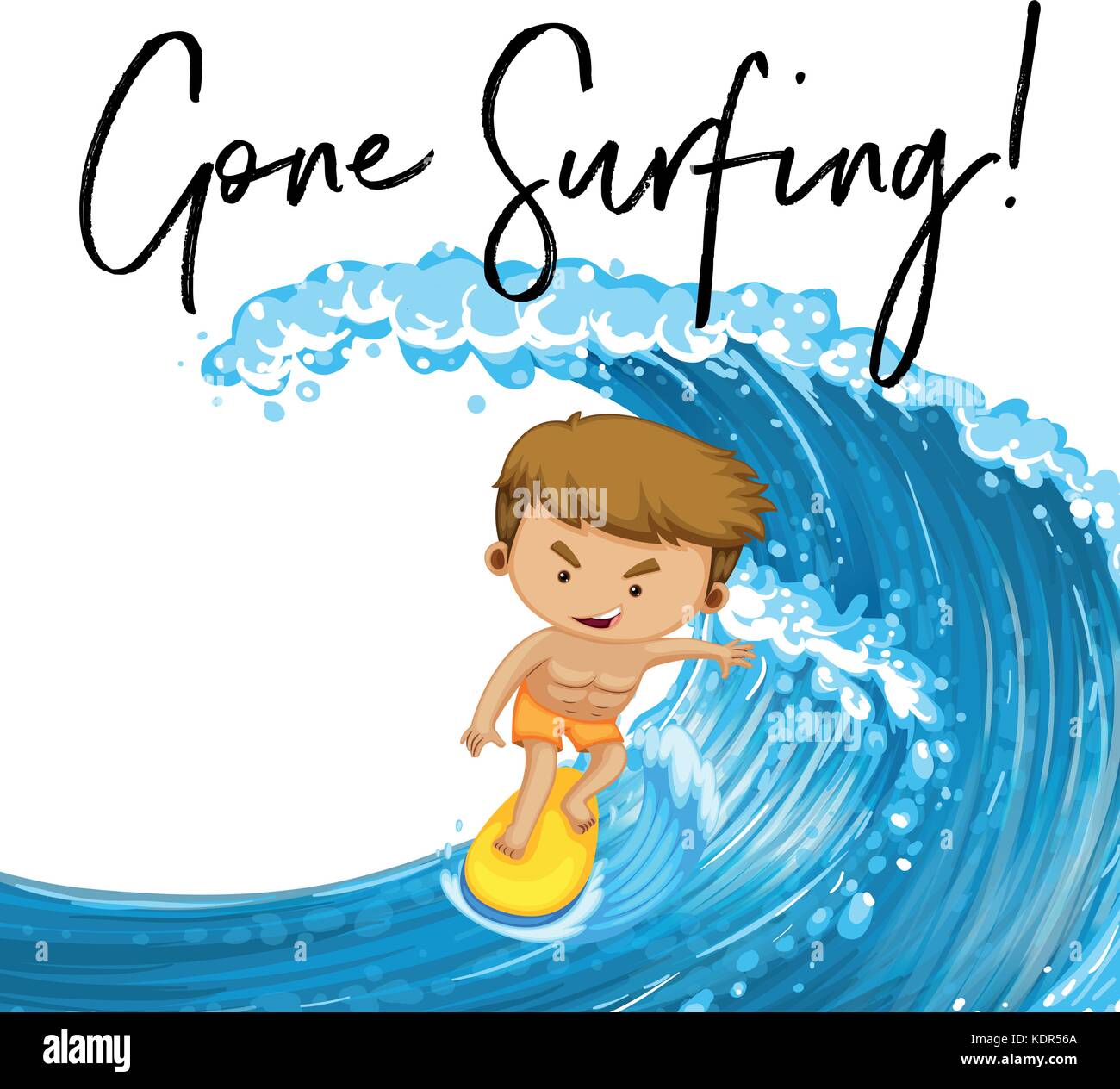 Word expression for gone surfing with man on surfboard illustration ...
